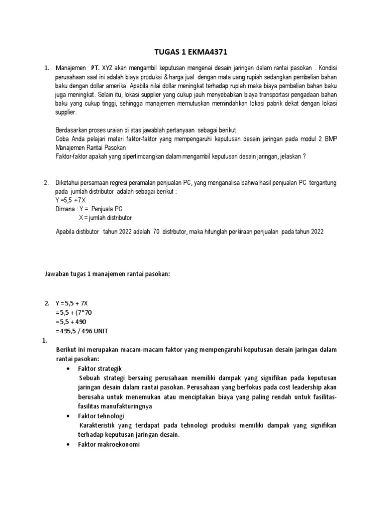 Tugas 1 Manajemen Rantai Pasokan | PDF | Bisnis
