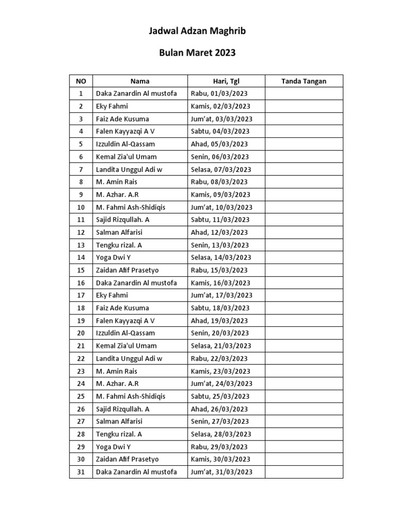 Jadwal Adzan Bulan Maret | PDF