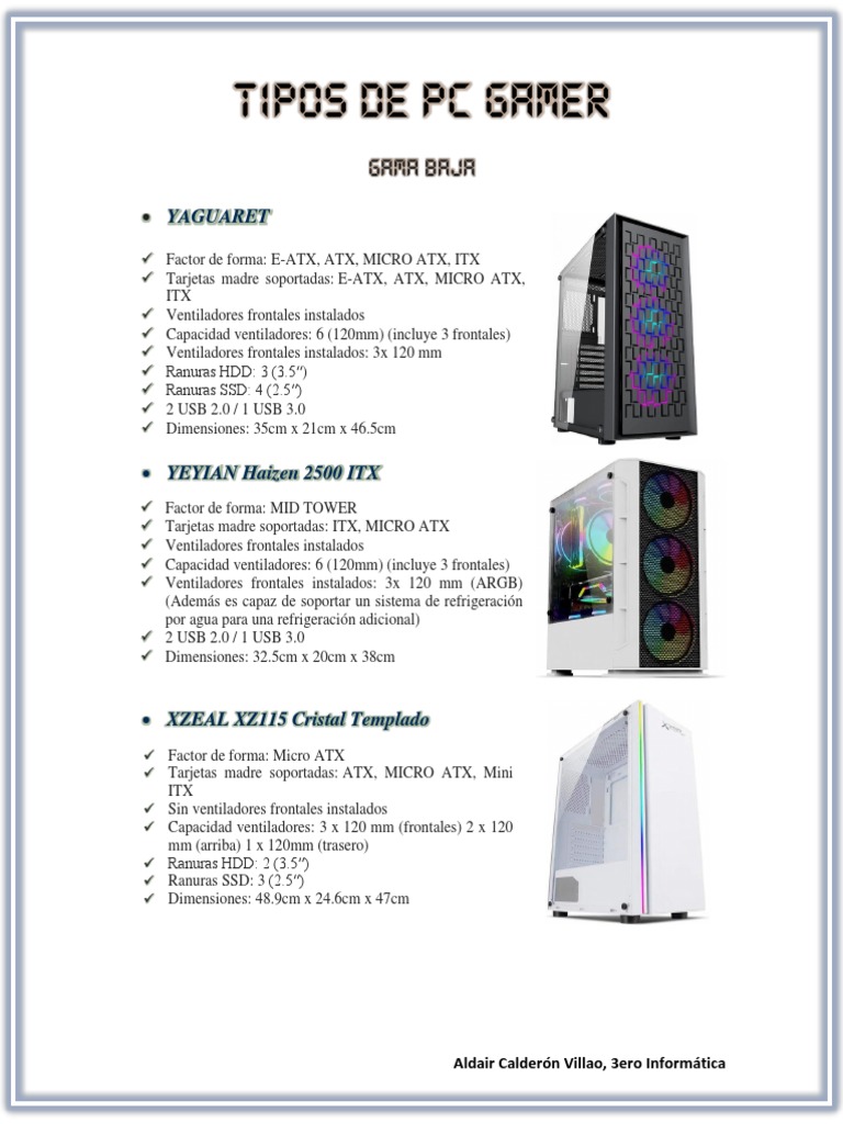 Tipos de PC Gamer | PDF | Electrónica de consumo | Ingenieria Eléctrica