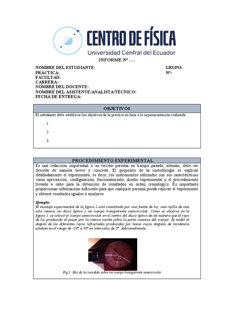 Formato Documento de Informe Individual Plan Piloto | PDF | Óptica | Experimentar