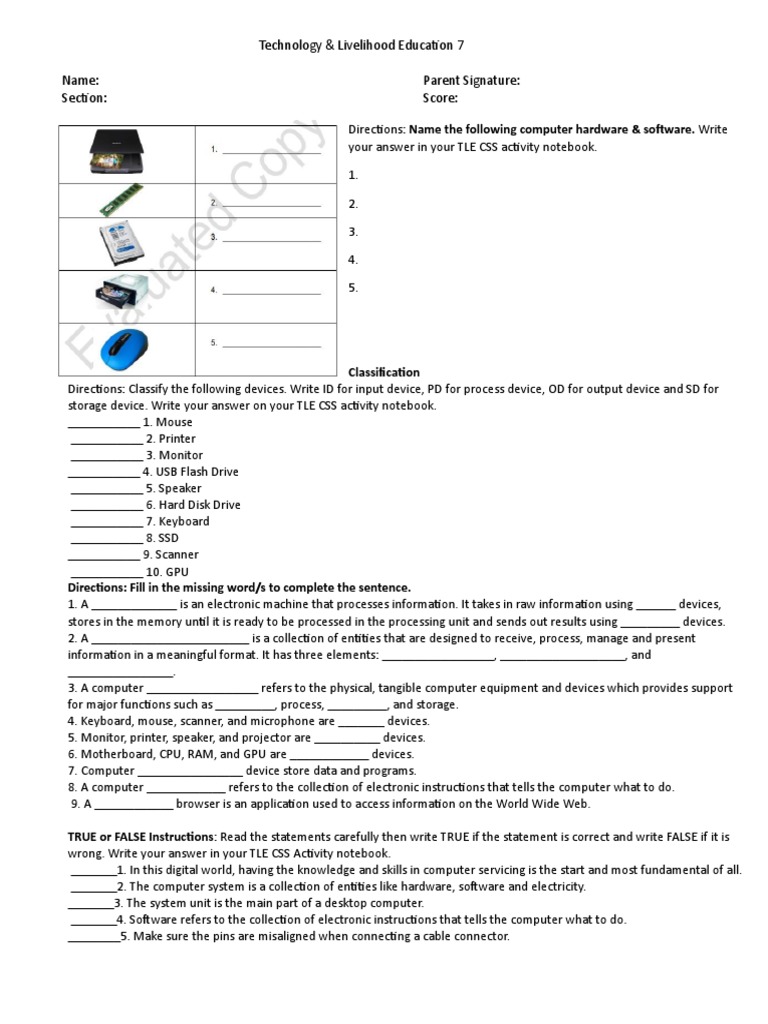Activity Sheets in TLE CSS | PDF | Computer Hardware | Laptop