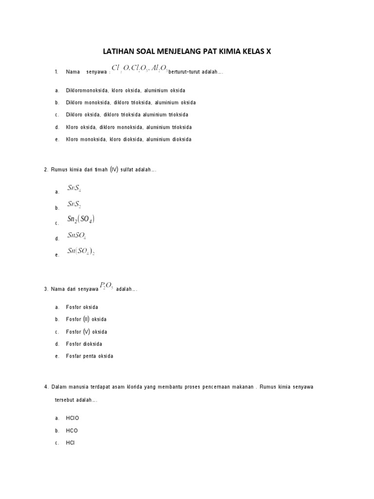 Latihan Soal Menjelang Pat Kimia Kelas X 2023 | PDF