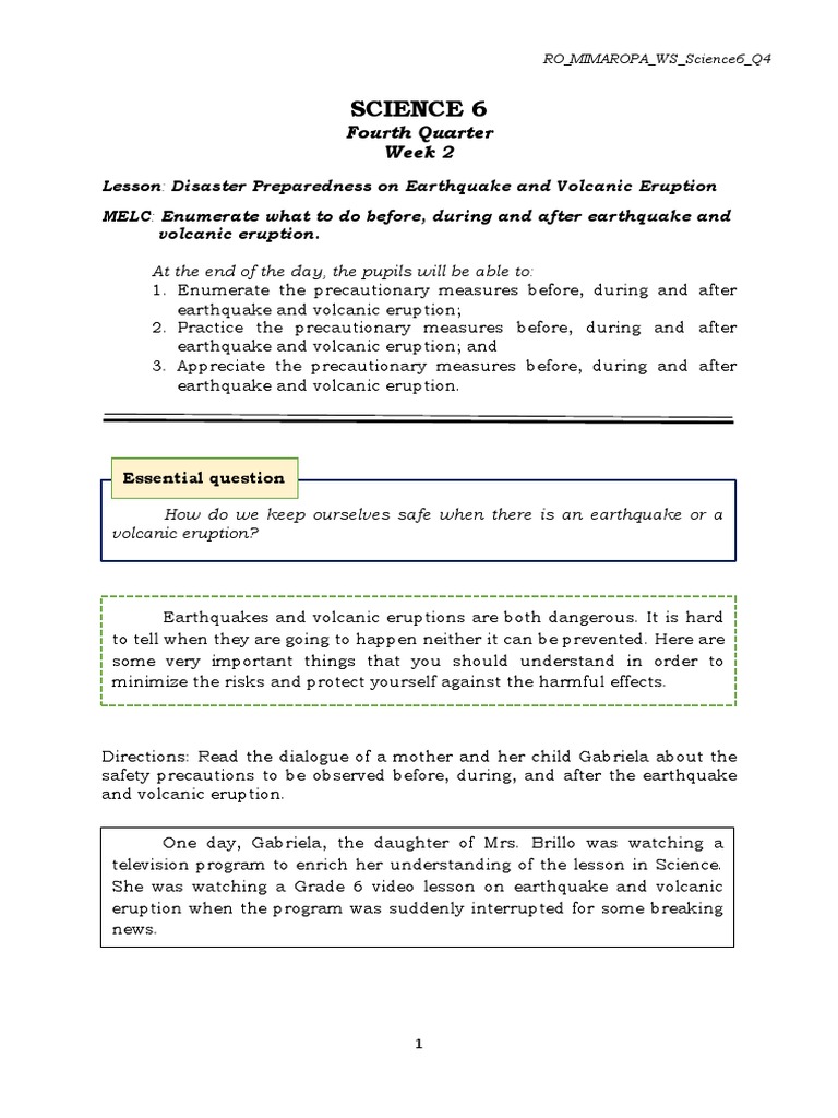 Science6WS Q4 Week-2 | PDF | Volcano | Earthquakes