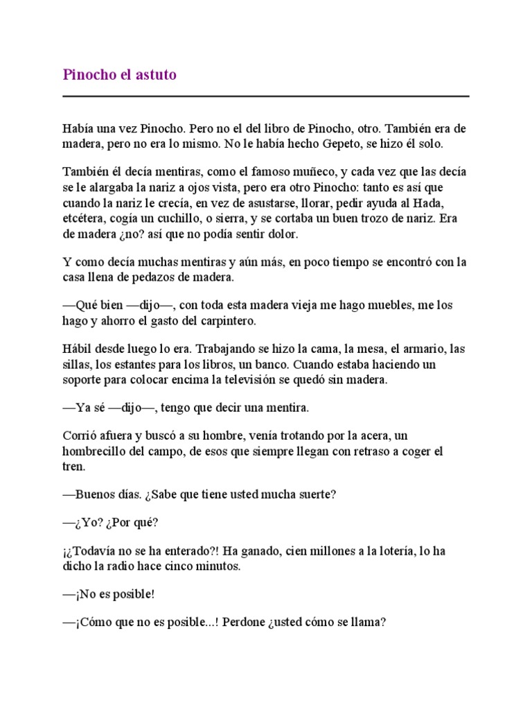 CUENTO Pinocho El Astuto | PDF