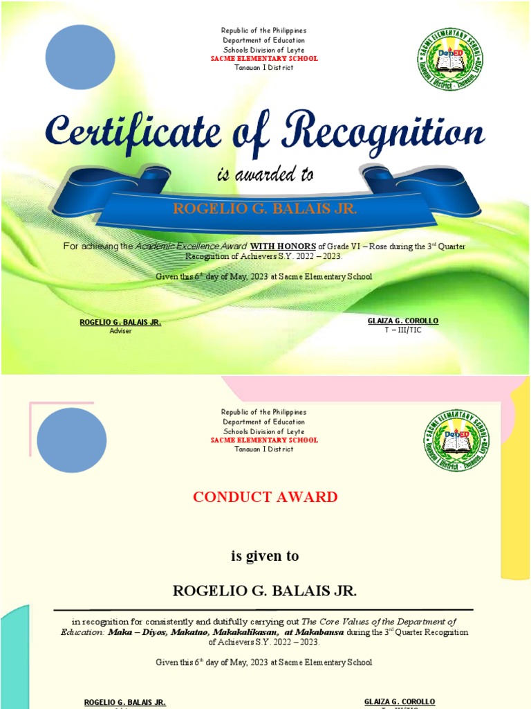 Third Quarter Certificate of Recognition | PDF