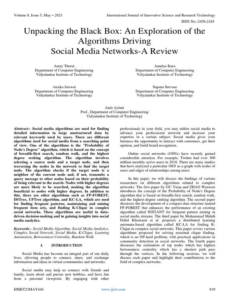 Unpacking The Black Box An Exploration of The Algorithms Driving Social ...