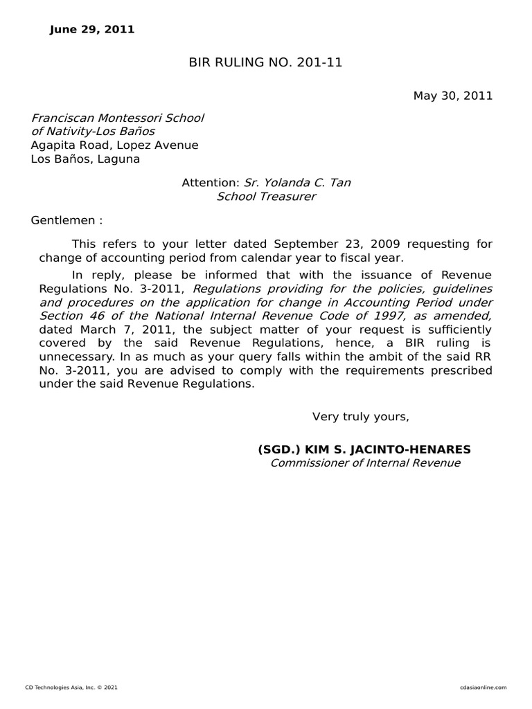 BIR Ruling No. 201-11 | PDF