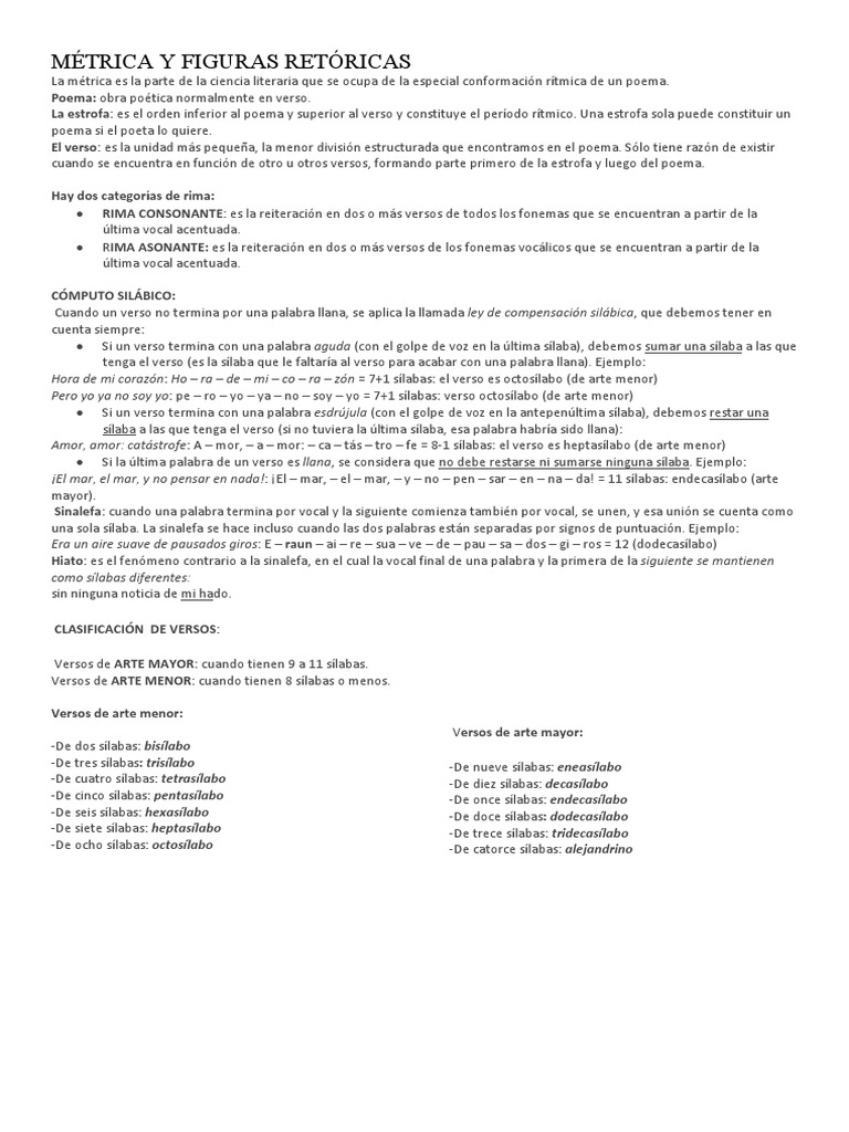 Métrica y Figuras Retóricas | PDF | Poesía | Metro (poesía)
