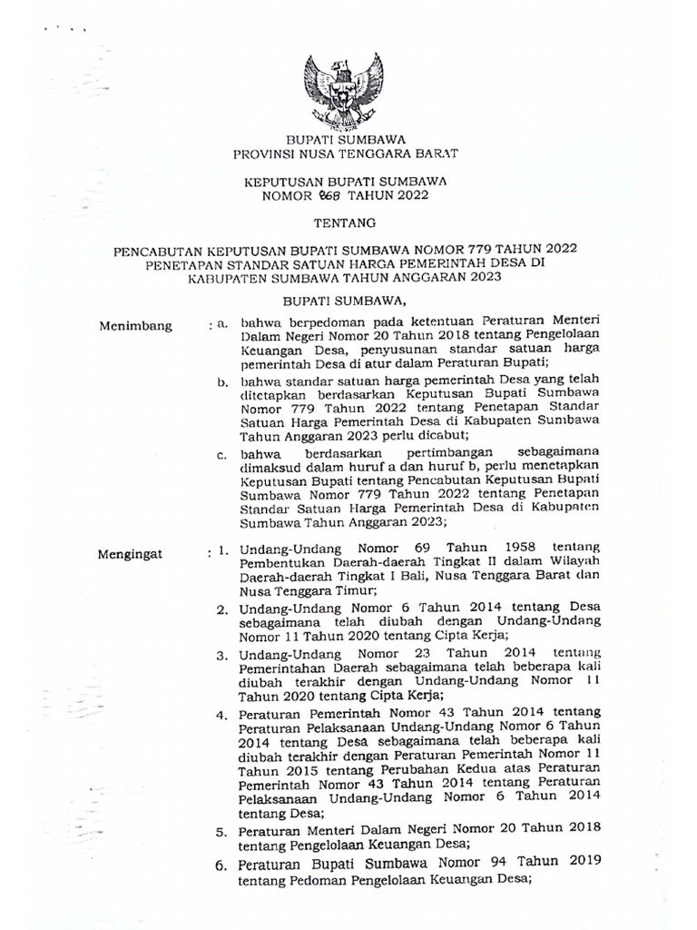 SK Bupati 868 Tentang Standar Harga Desa | PDF