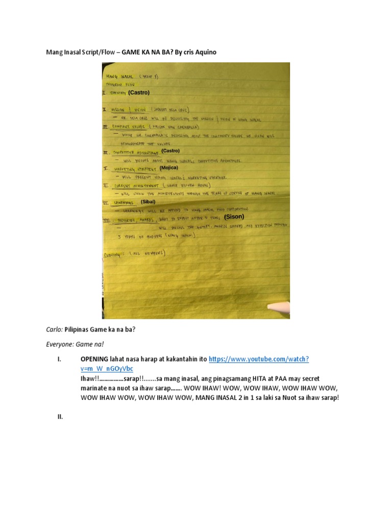 Mang Inasal Script | PDF