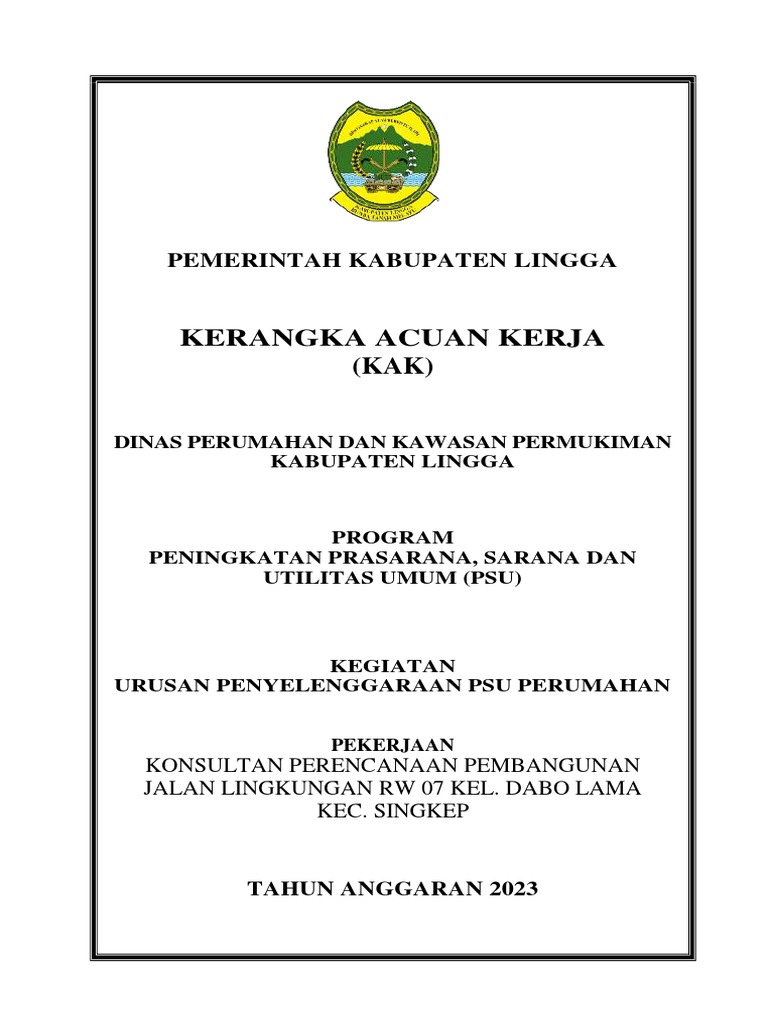 Kak Konsultan Perencanaan Pembangunan Jalan Lingkungan RW 07 Kel. Dabo Lama Kec. Singkep | PDF