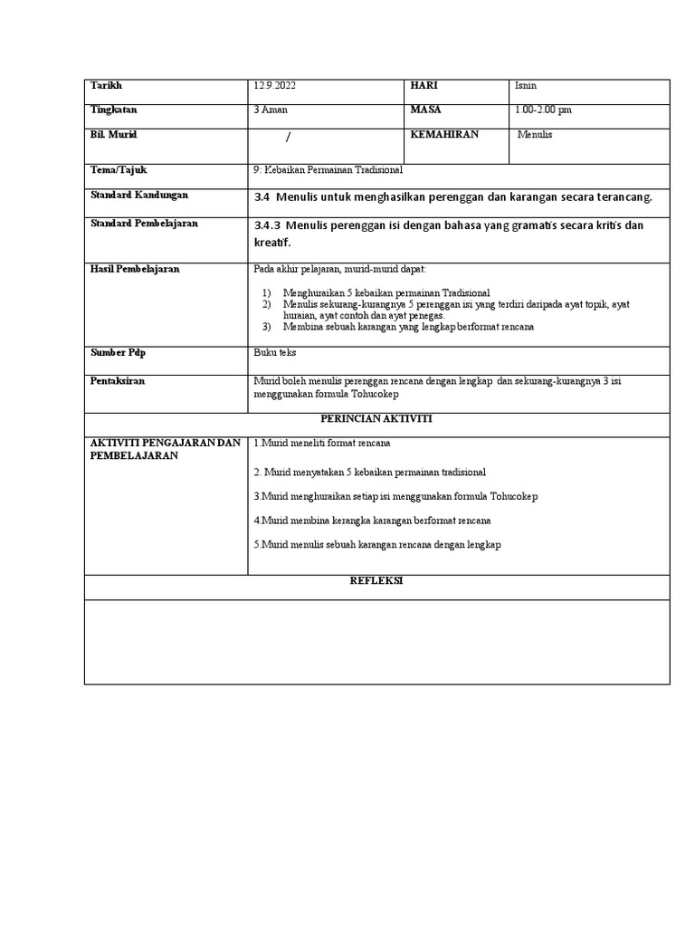 RPH Karangan Masalah Jerebu | PDF