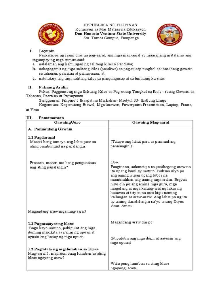 Banghay Aralin Sa Filipino | PDF