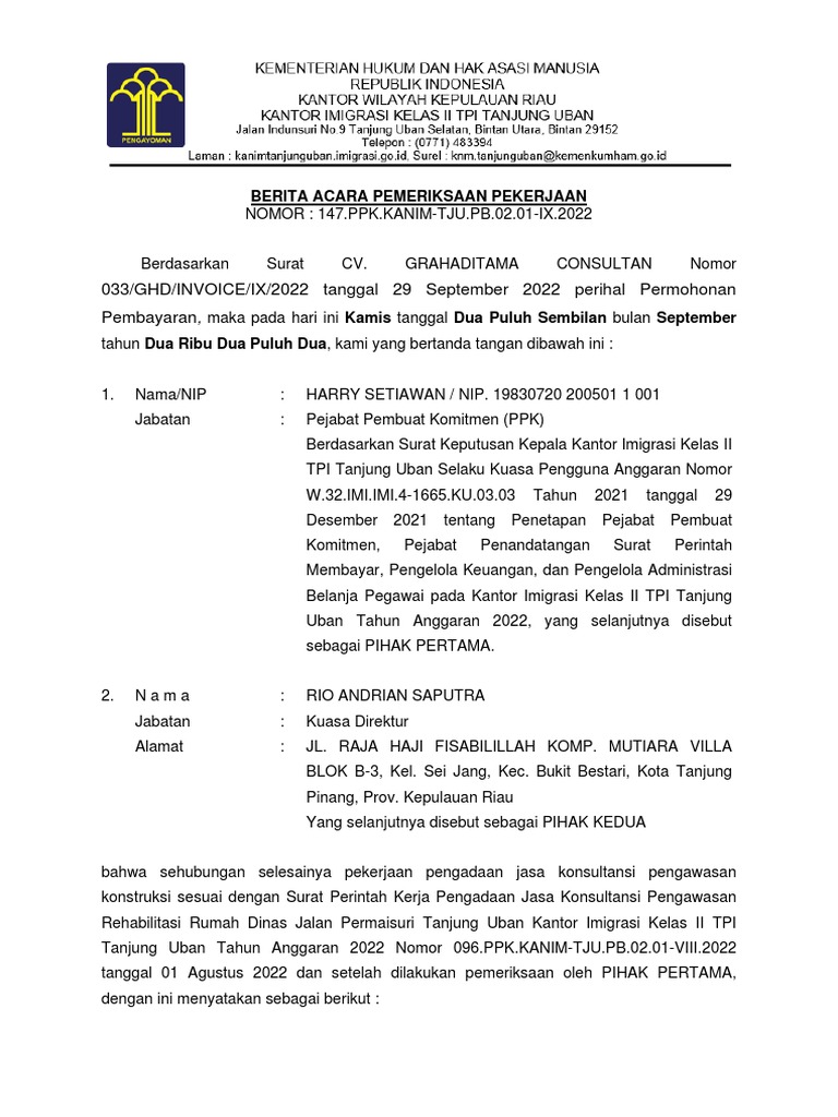 Berita Acara BAPP dan BAST Proyek | PDF | Pengelolaan Keuangan & Uang ...