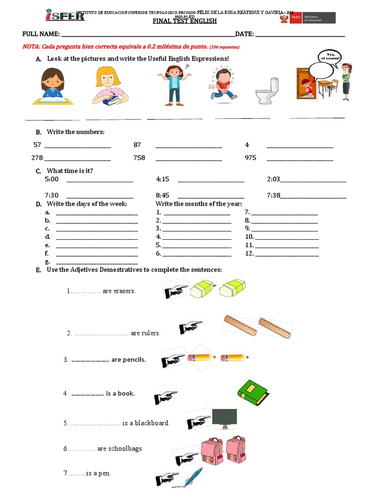 Final English Test for Students | PDF | Linguistics | Grammar