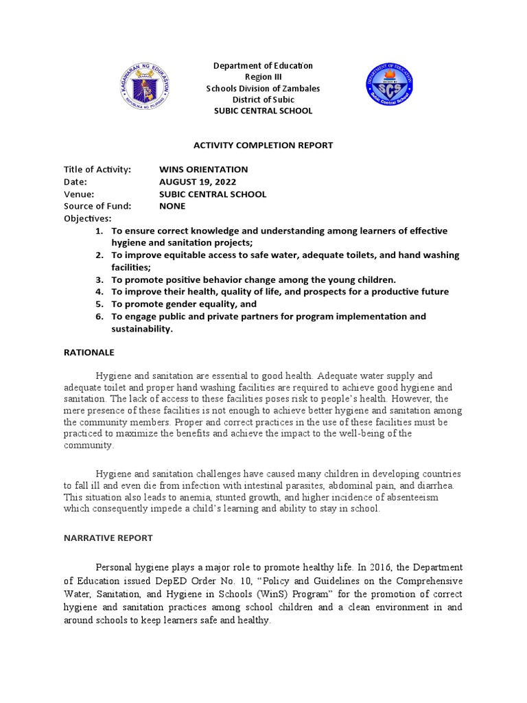 Wins Acr Orientation | PDF | Wash | Hygiene