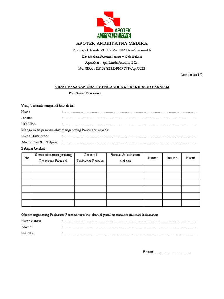 Surat Pesanan Obat Prekursor Farmasi | PDF | Bisnis | Pengelolaan ...