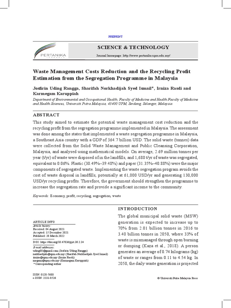 Waste Management Costs Reductions and The Recycling Profit From The ...