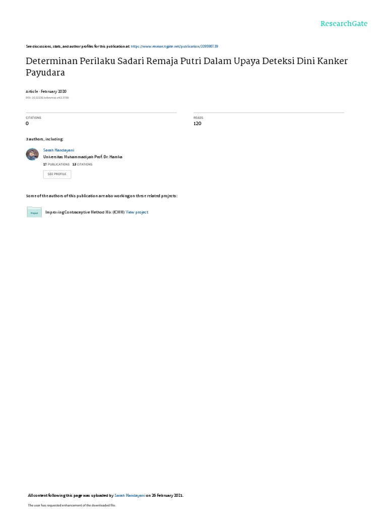 Determinan Perilaku Sadari Remaja Putri Dalam Upay | PDF