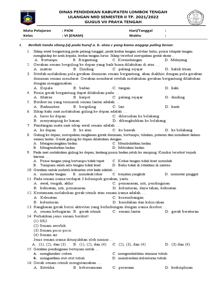 Soal PTS Kelas 6 Pjok | PDF