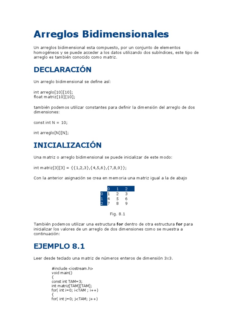 Arreglos Bidimensionales | PDF | Matriz (Matemáticas) | Multiplicación