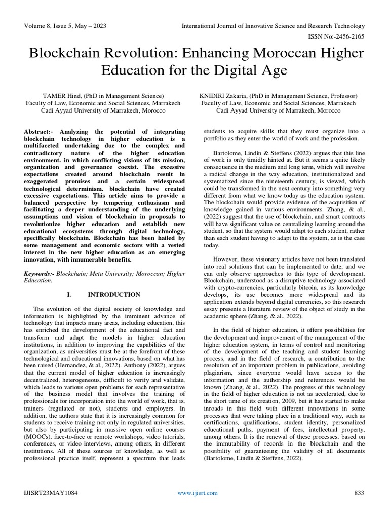 Blockchain Revolution Enhancing Moroccan Higher Education For The ... Blockchain Revolution Enhancing Moroccan Higher Education For The ...