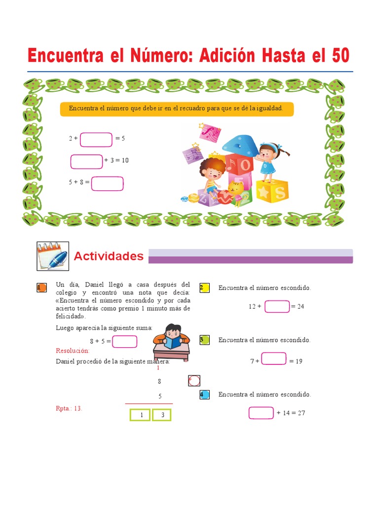 Encuentra el Número: Sumas hasta 50 | PDF | Métodos y materiales de ...