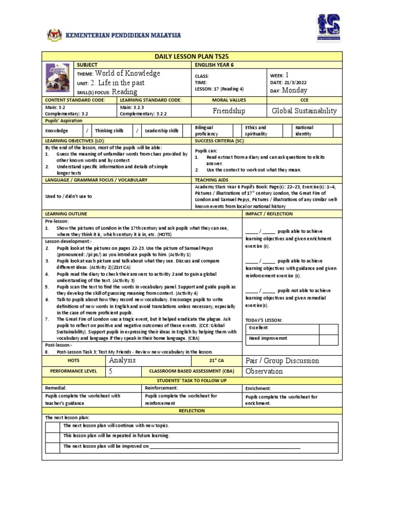 BI Y6 LP TS25 (Unit 2 - Life in The Past - LP 17-32) | Download Free PDF | Lesson Plan | Teachers
