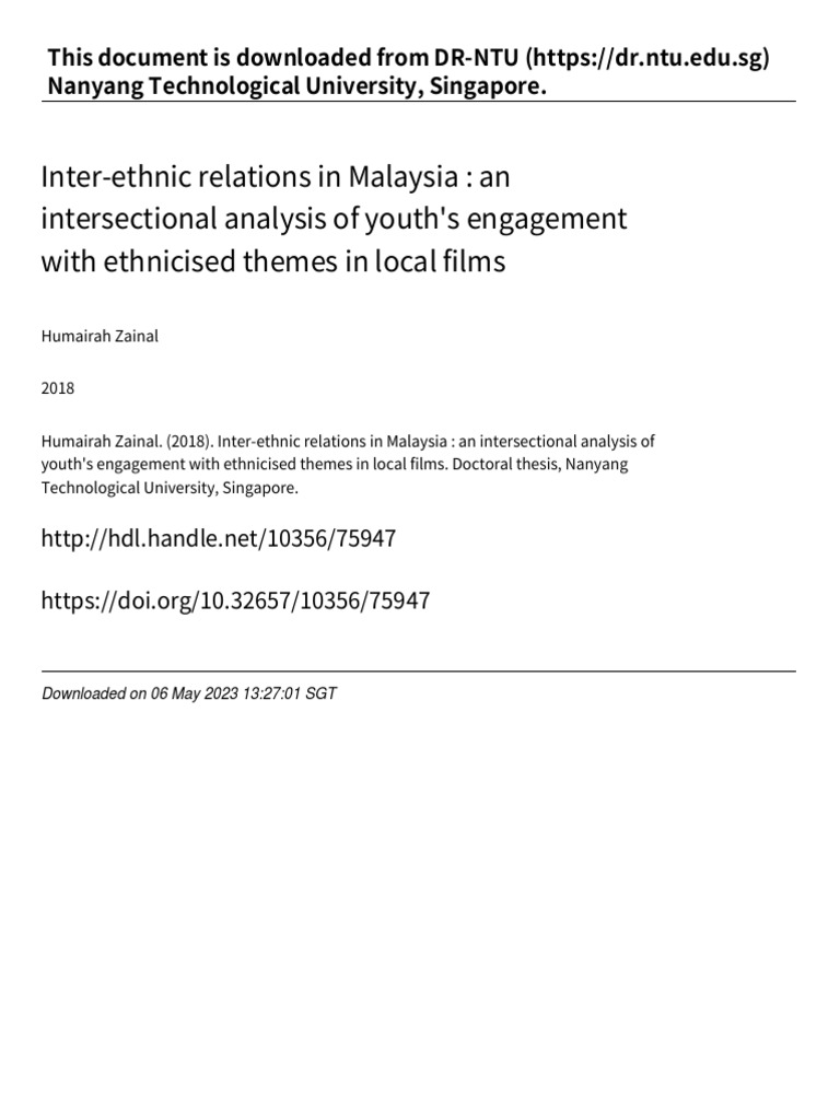 Inter Ethnic Relations in Malaysia: An Intersectional Analysis of Youth ...