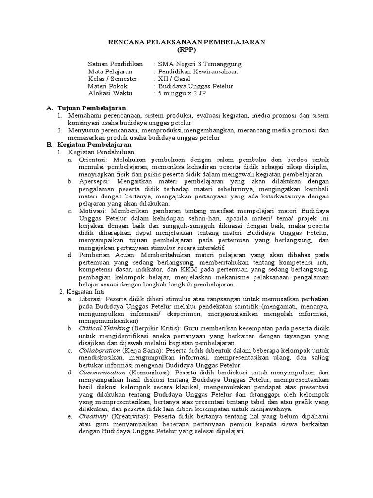 RPP Pkwu Kelas Xii | PDF