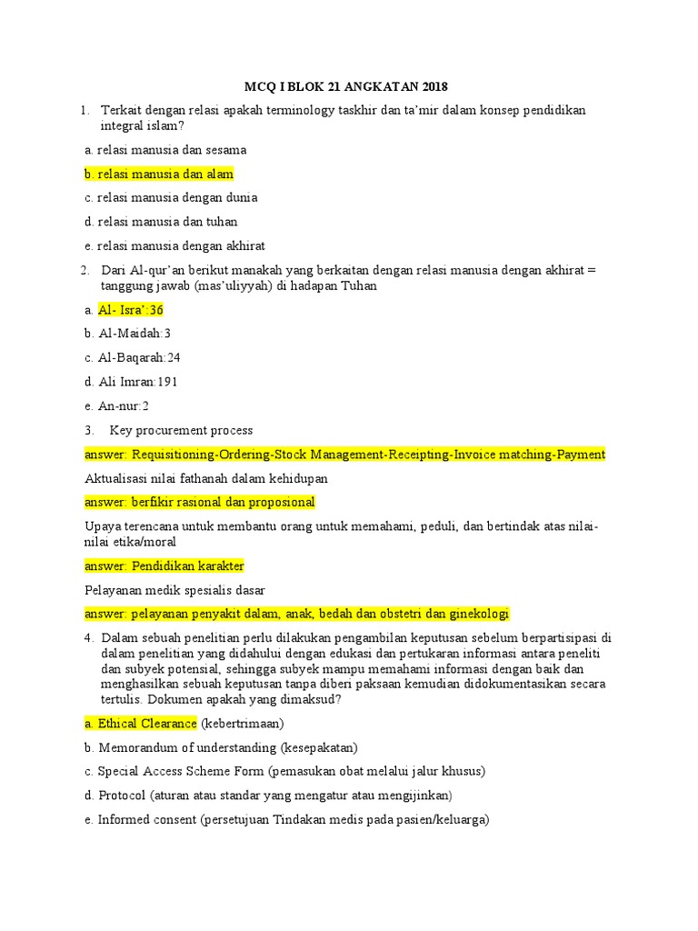 MCQ 1 Blok 21 2018 | PDF | Pengembangan Diri | Sains & Matematika