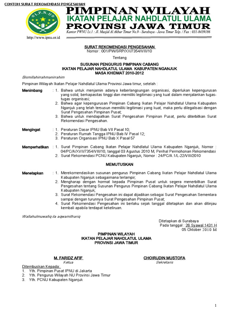 Format-Surat-Rekomendasi-Pengesahan | PDF