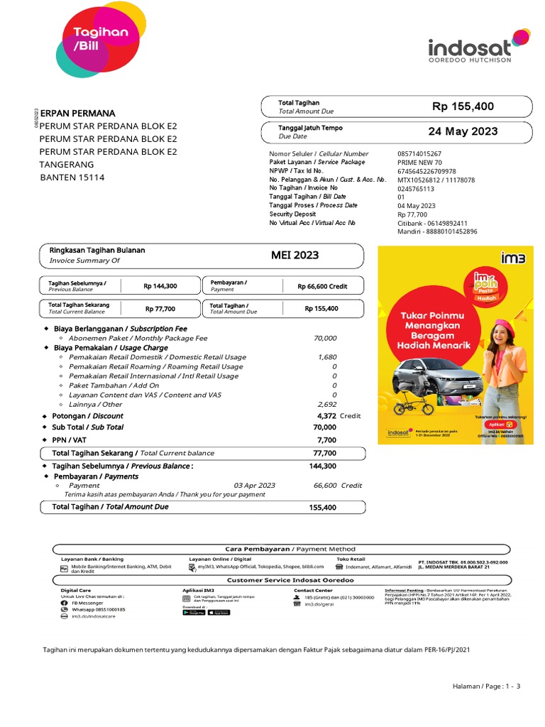 InVoice - Bill Indosat | PDF