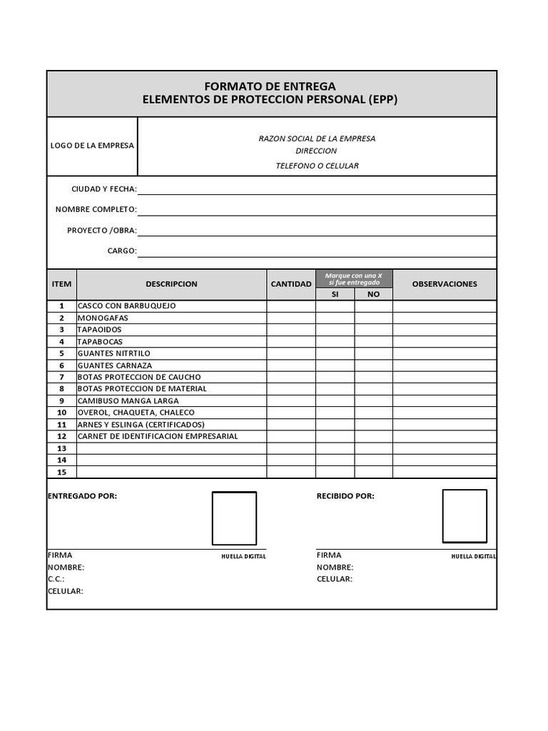 Formato Entrega Epp | PDF