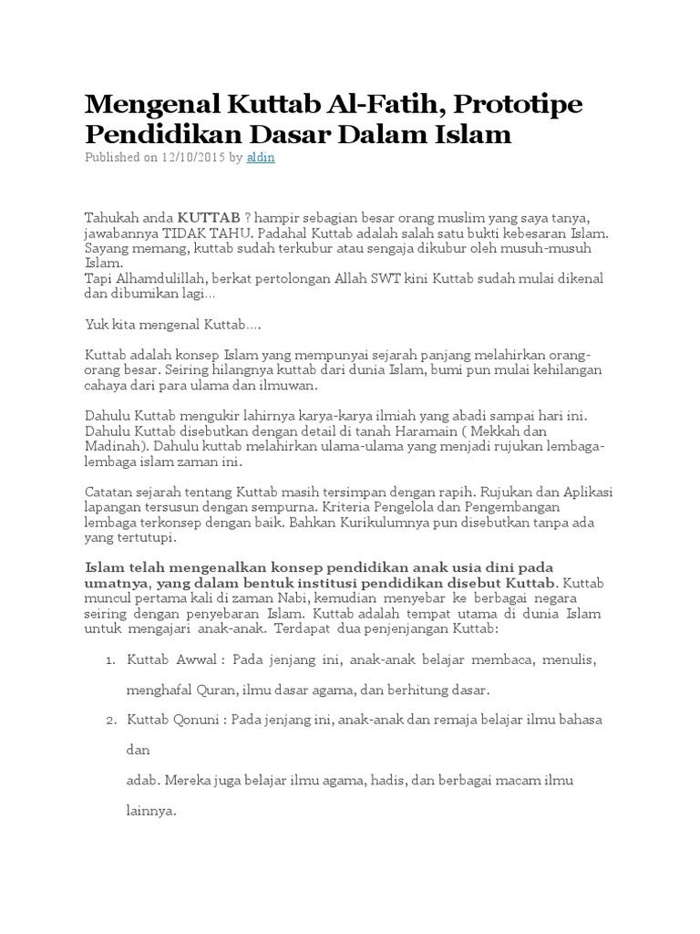 Mengenal Kuttab Al FATIH | PDF