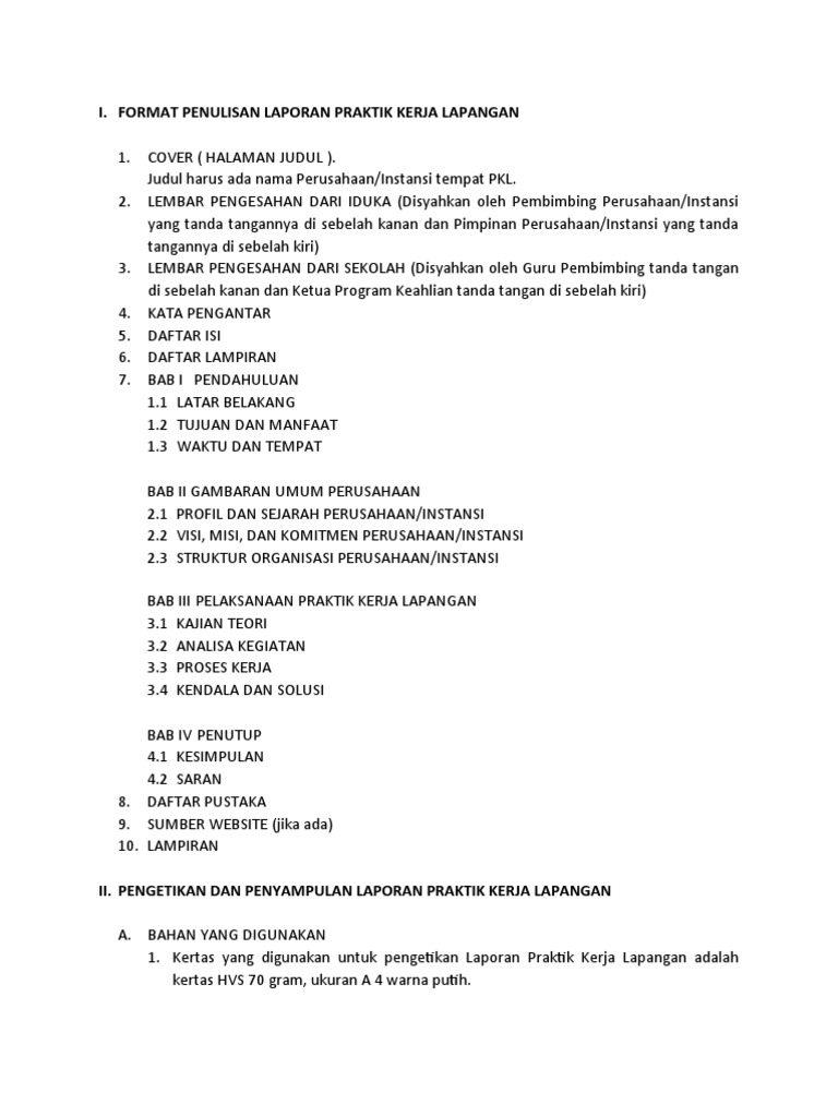Format Penulisan Laporan PKL SMK N 2 Pekalongan | PDF