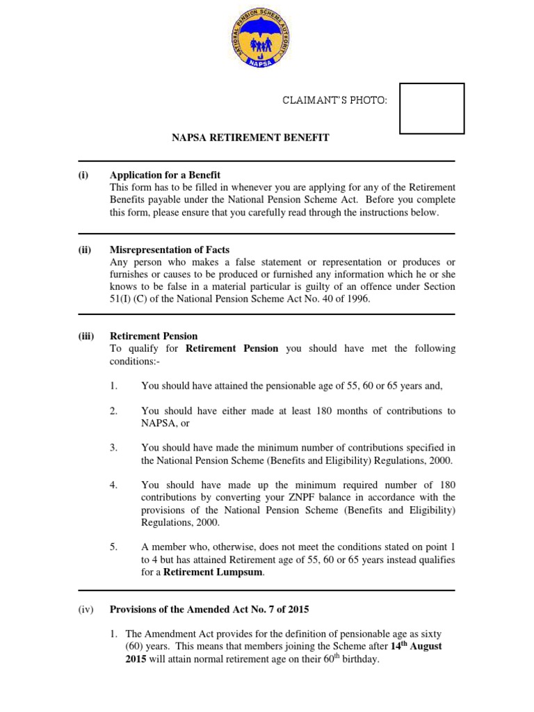 Napsa Retirement Benefit Claim Form | PDF | Pension | Justice