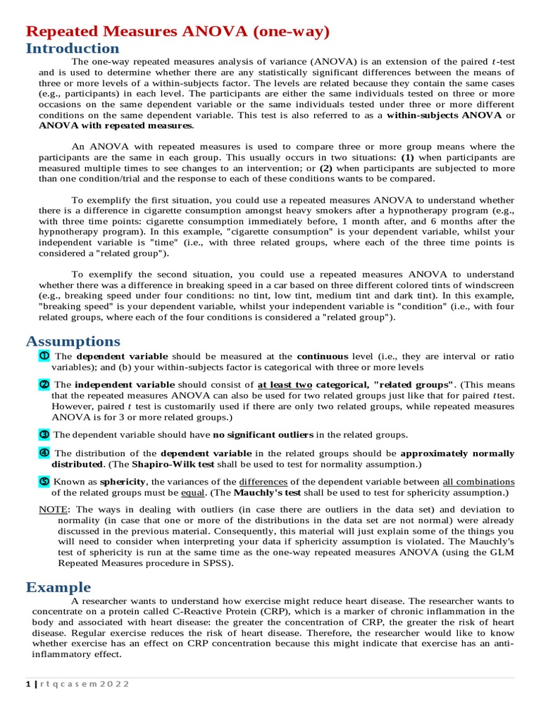 One-Way Repeated Measures ANOVA Test Example | PDF | Analysis Of ...