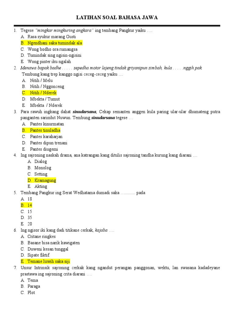 Latihan Soal Us B. Jawa | PDF