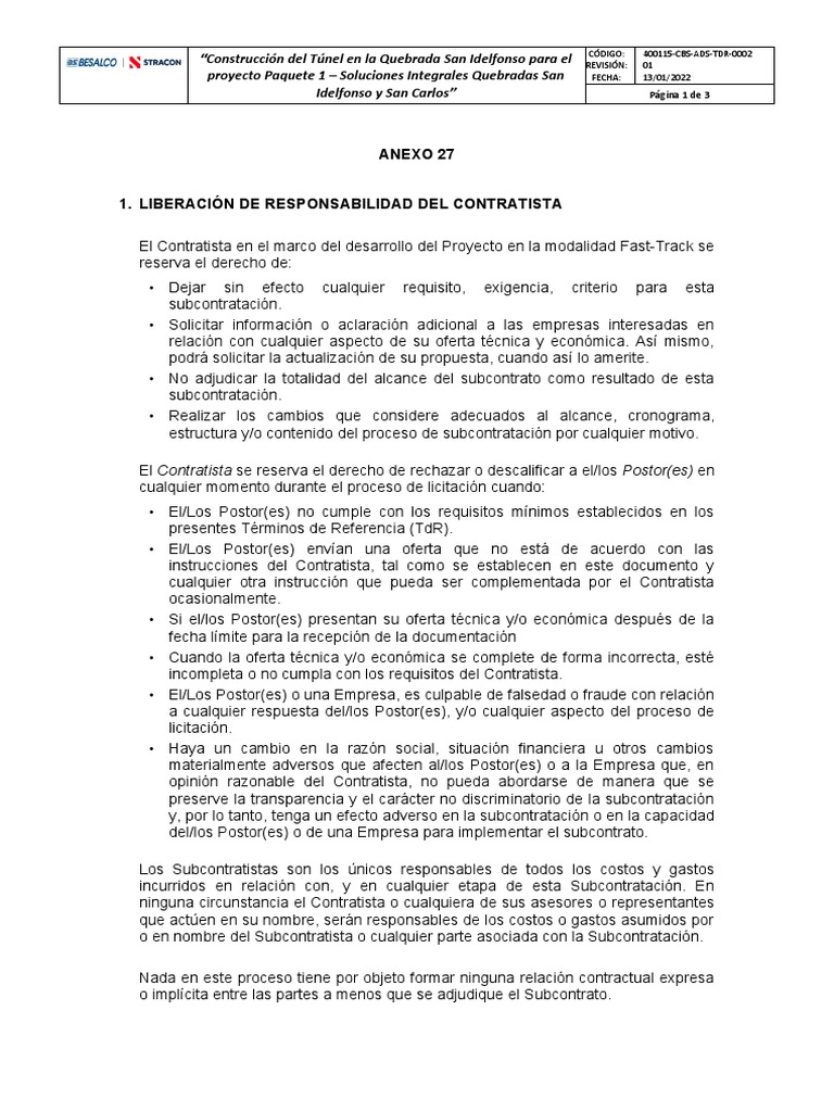 Anexo 27 - Liberación de Responsabilidad | PDF | Corrupción política ...