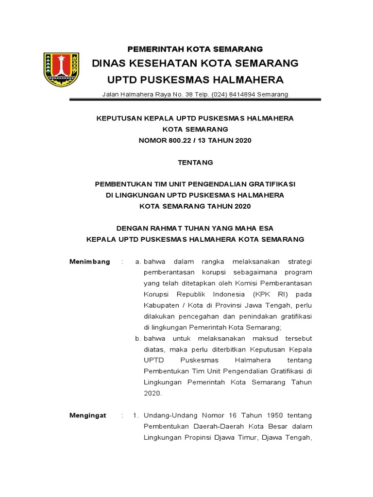 SK Pembentukan Tim Unit Pengendalian Gratifikasi | PDF