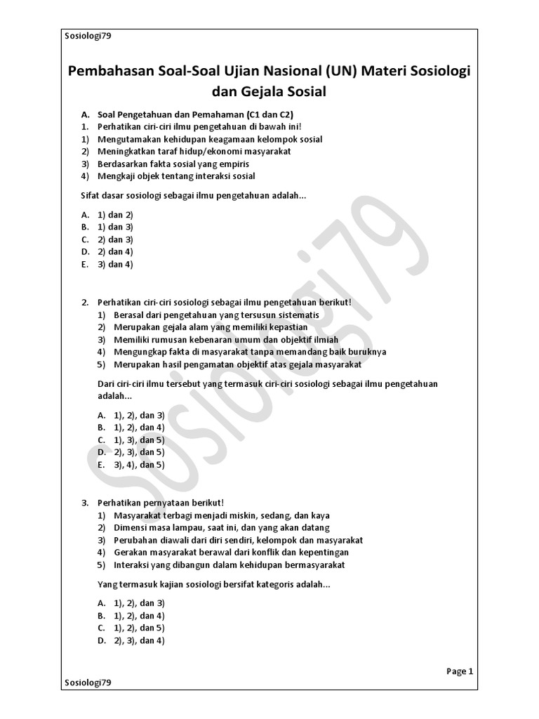 Pembahasan Soal-Soal Ujian Nasional (UN) Materi Sosiologi Dan Gejala ... Pembahasan Soal-Soal Ujian Nasional (UN) Materi Sosiologi Dan Gejala ...