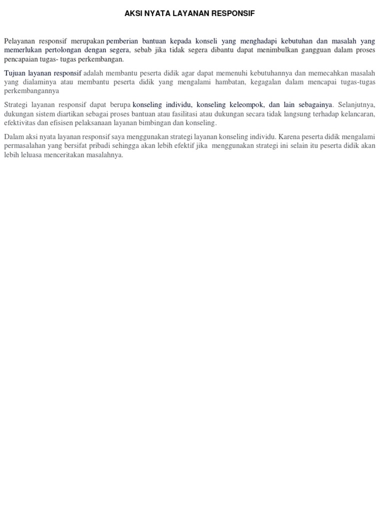 Aksi Nyata Layanan Responsif Strategi Konseling Individu | PDF
