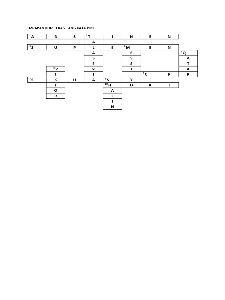 JAWAPAN KUIZ TEKA SILANG KATA PJPK | PDF