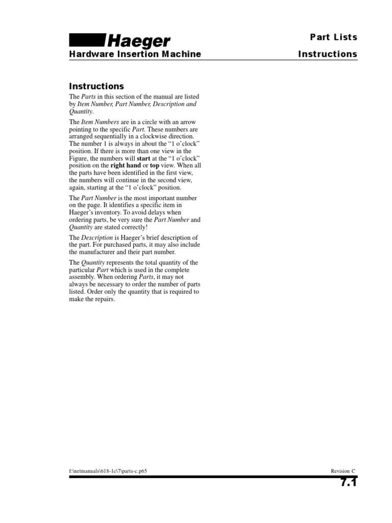 Haeger 618 Hardware Parts Manual | PDF | Electrical Connector | Switch