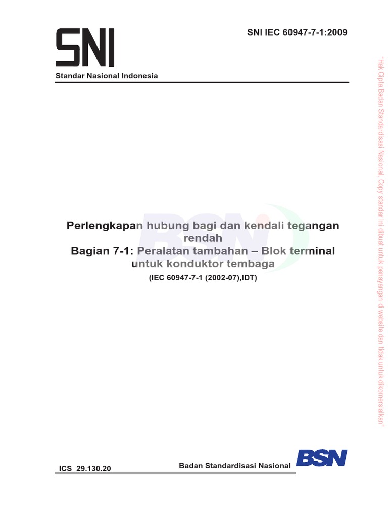 Sni Iec 60947-7-1 - 2009 | PDF