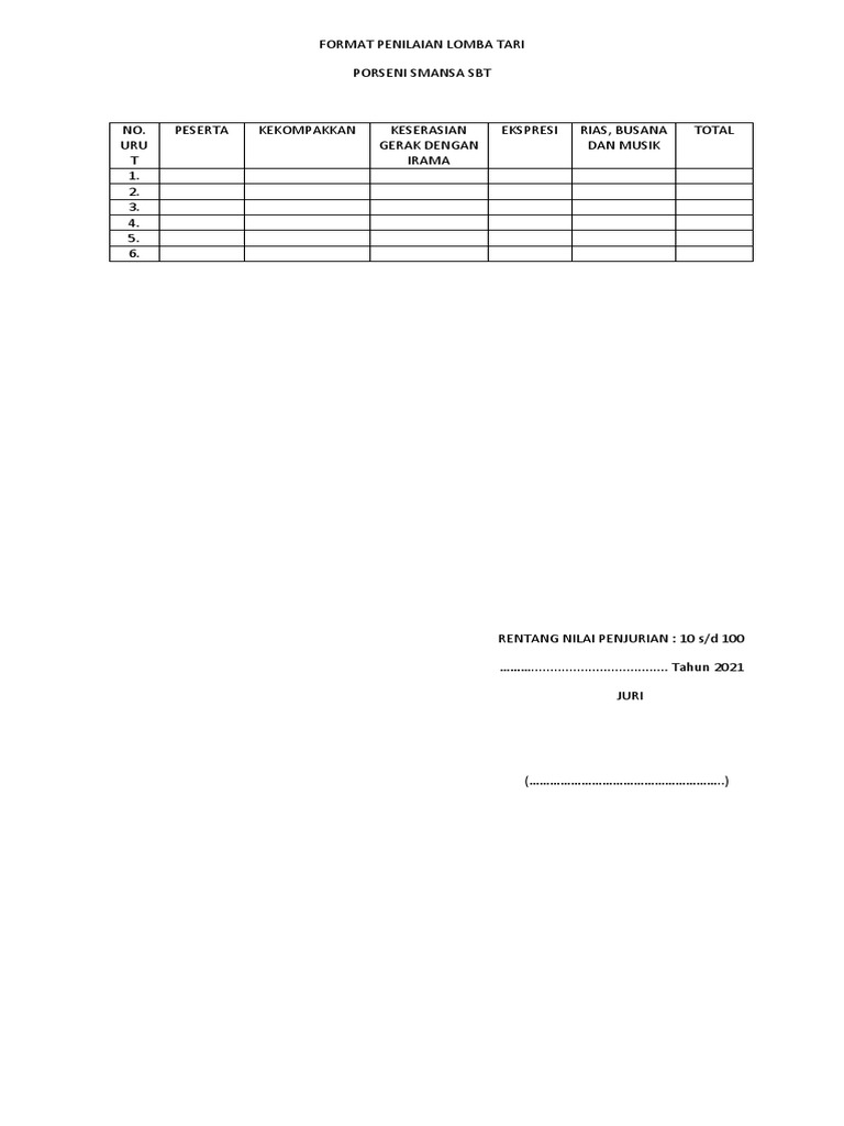 Format Penilaian Lomba Tari | PDF Format Penilaian Lomba Tari | PDF