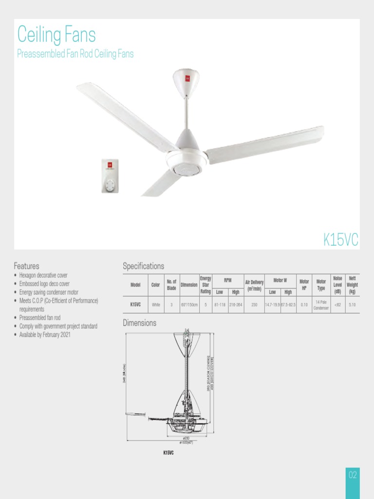 KDK K15VC Ceiling Fan Specifications | PDF