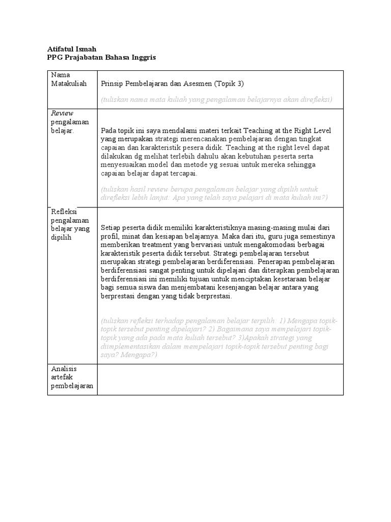 Jurnal Refleksi Seminar PPG (Asesmen) | PDF