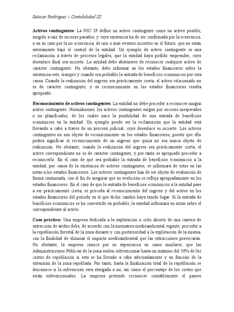Activos Contingentes | PDF | Estado financiero | Contabilidad
